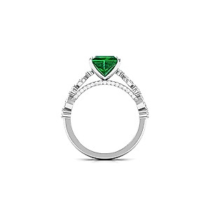 Certified Lab Grown Emerald 8mm Princess Cut Engagement Ring, AAAA Quality, Emerald Moissanite Ring - With Jewelry Box, 14K White Gold, Size:US 6.50