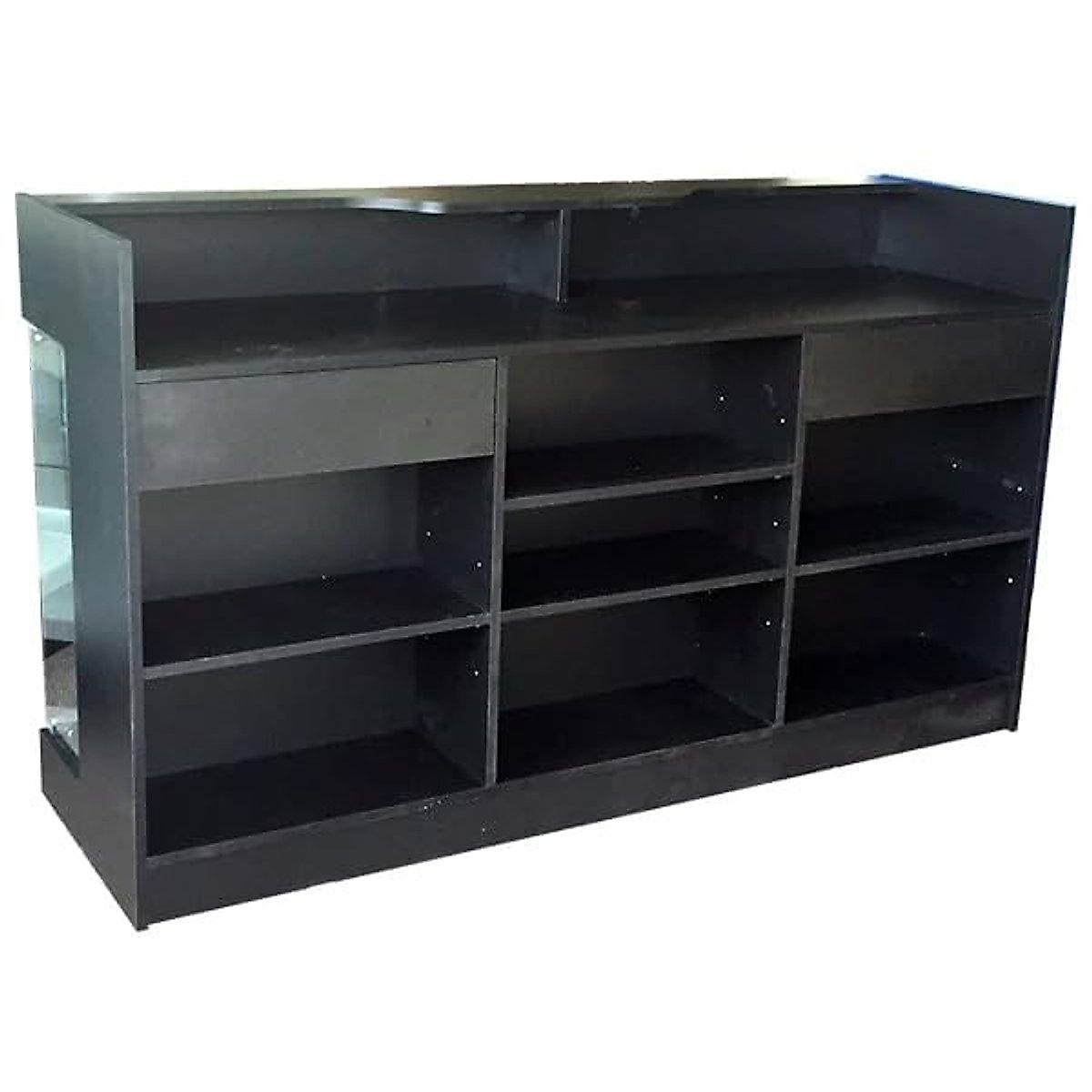 Wisdomfur Ledge top Counter with Showcase,4ft，Display Case Front, Tempered Glass, Locking Drawers & Shelves，Black