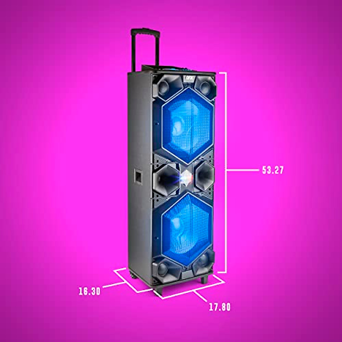 QFX E-1500 Professional Large Bluetooth Speakers | Portable PA Speaker System | Dual 15” Woofers, 1.5” Tweeter, and Party Lights