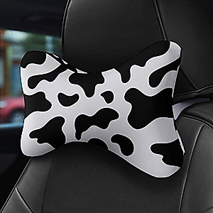 Bagea-Ka Cowhide Milk Cow Print 2PCS Car Neck Pillow Memory Foam Head Rest Support Cushion for Travel Car Seat Reclining Gaming Office Chair