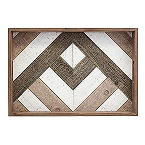 Stonebriar Rectangle Geometric Wooden Serving Tray with Handles, 18" x 12"