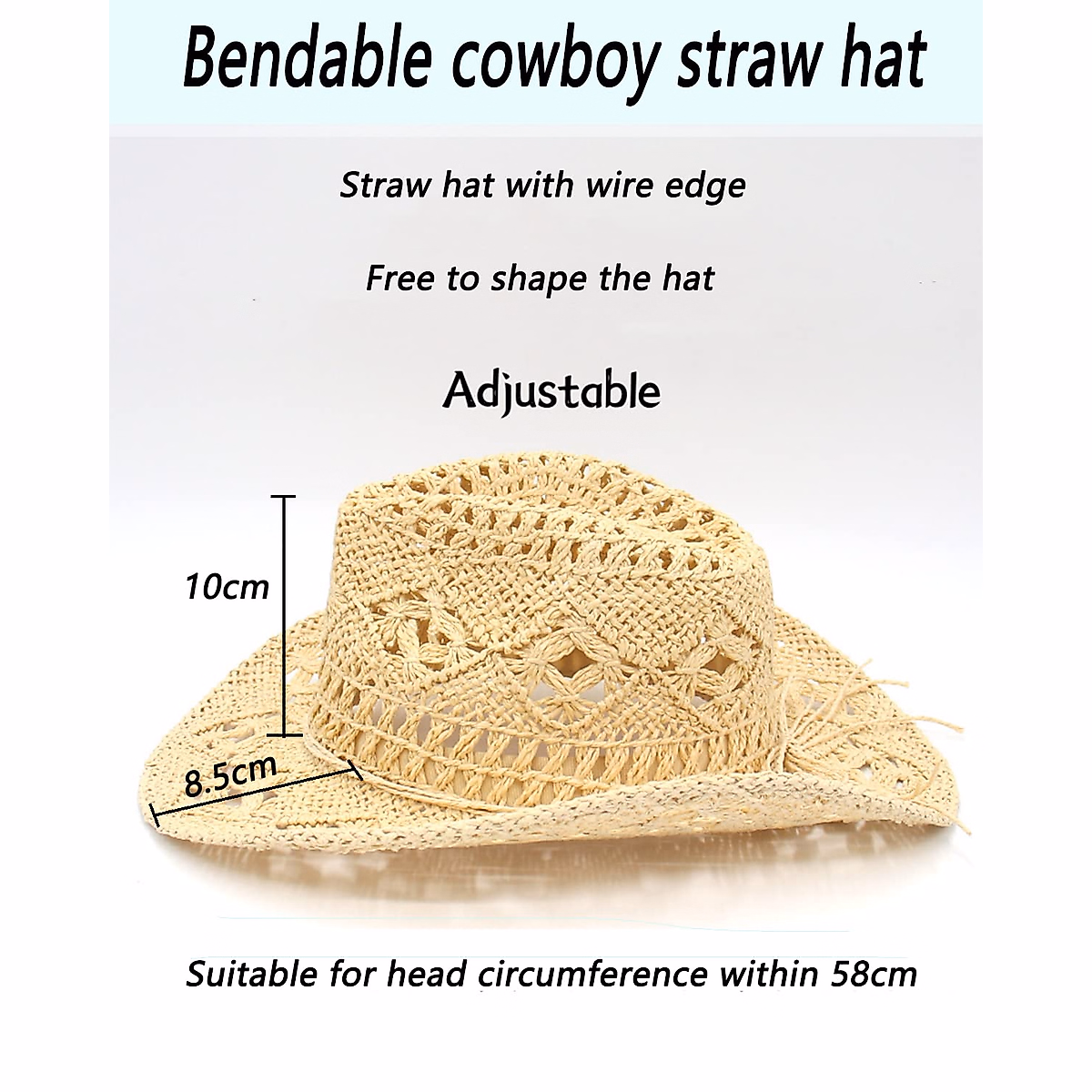 Straw Cowboy Hat Cowgirl Straw Hats Shapeable Wide Brim Staw Beach Sun Hat Brown