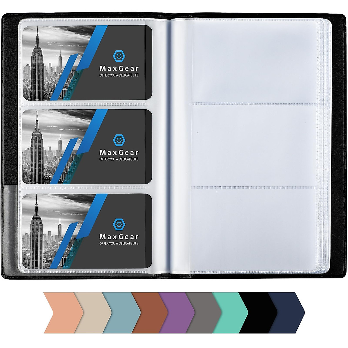 MaxGear Business Card Organizer Business Card Holder Book, Portable Business Card Binder File Sleeve Storage, Business Card Holders, Name Card Holder for Men & Women, Capacity: 240 Cards, Black