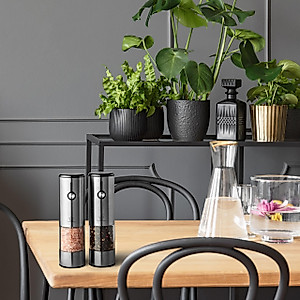 Kitchen Geeks Electric Grinder Set - USB Rechargeable Salt and Pepper Mill with Light, Easy to Refill, No Batteries Required, One Handed Automatic Grinding, Stainless Steel, and Adjustable Coarseness