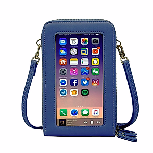 WITERY Touch Screen Cell Phone Bags for Women - Leather Travel Crossbody Cell Phone Purses Wallet with 2 Shoulder Straps & Credit Card Slots (Blue)