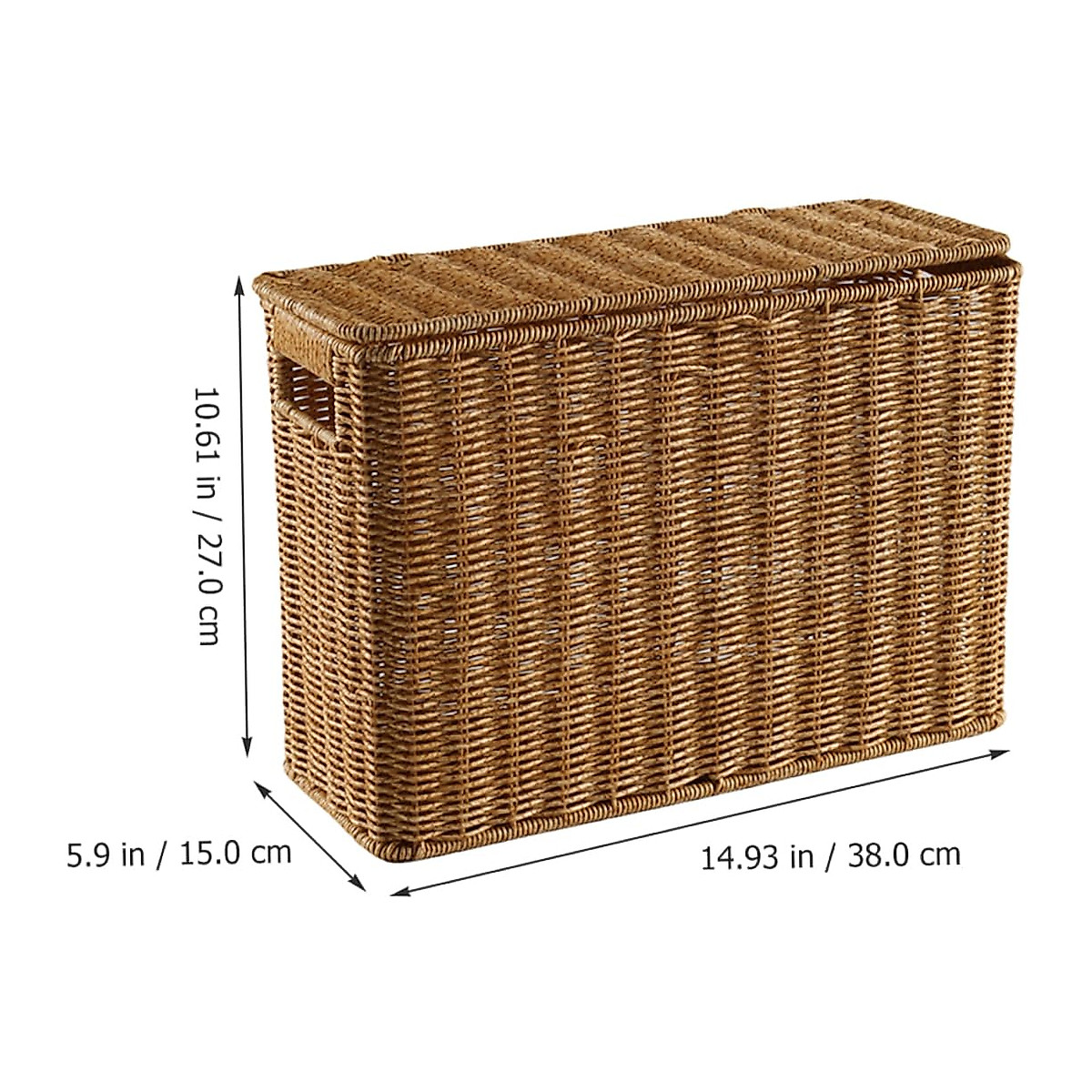 BUTIFULSIC Rattan Magazine Basket with Lid Thin Wicker Storage Decorative Sundries Organizer Handle Book Newspaper Rack