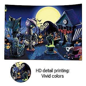 Happy Halloween Backdrop for Photography Christmas Castle Pumpkin Bat Moon Photo Background for Halloween Scary Party Newborn Baby Shower Banner 5x3ft