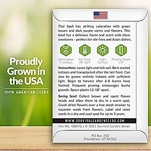 Survival Garden Seeds - Thai Basil Seed for Planting - Packet with Instructions to Plant and Grow Asian Basil Indoors or Outdoors in Your Home Vegetable Garden - Non-GMO Heirloom Variety - 1 Pack