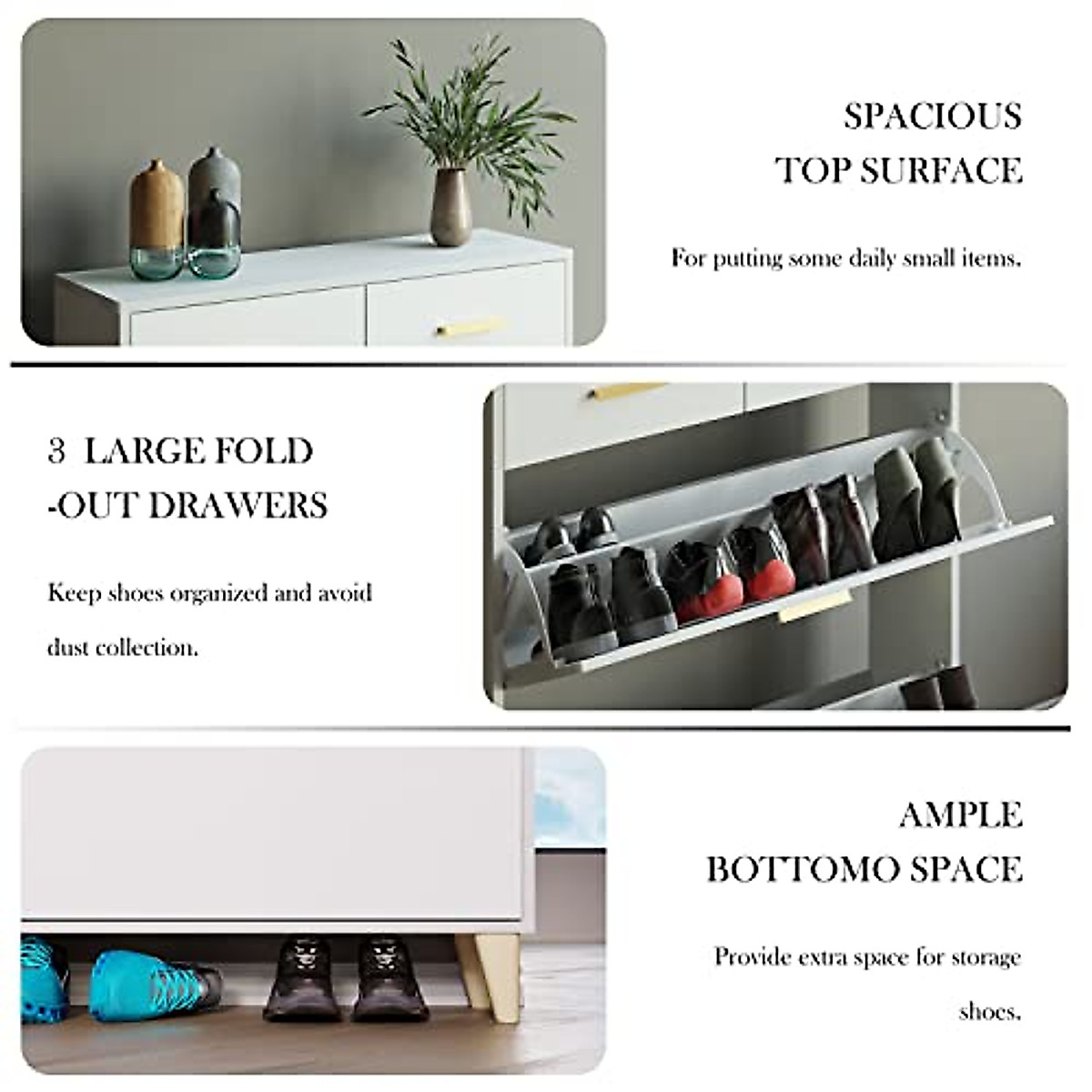 Wildhome Shoe Cabinet,20 Pair Freestanding Shoe Rack Storage Organizer with 2 Flip Door,2-Tier Shoe Storage Cabinet for Heels, Boots, Slippers (White)