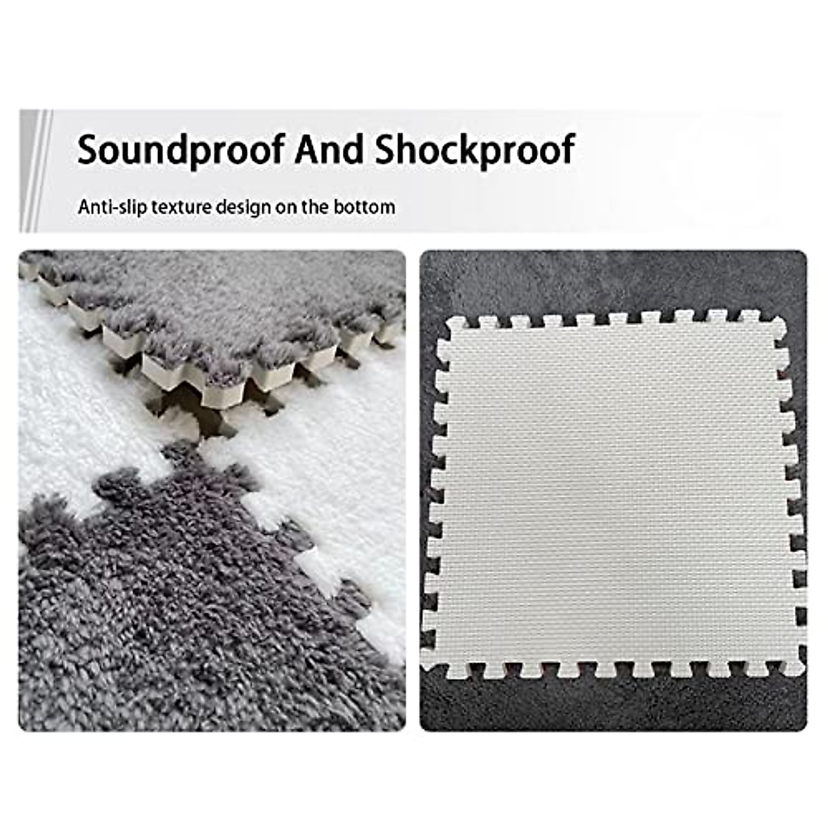 9/12/15/16 Pcs Interlocking Foam Carpet Tiles,Soft Fluffy Plush Area Rug Mat,Crawling Playmat Puzzle Mat,for Bedroom, 12X12inch, 0.4 Inch Thicken Foam,Grey+Rose red,16 PCS