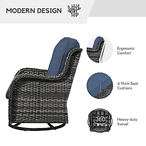 Wicker Patio Furniture Set- 4 Pieces Swivel Patio Chairs,PE Rattan Outdoor Rocking Chairs Porch Furniture for Garden Deck