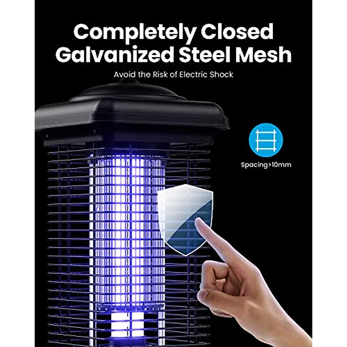 Gaiatop Bug Zapper Outdoor, 4000V 18W Mosquito with 5ft Power Cord, Waterproof Electric Insect/Fly Trap Killer for Home Backyard Garden Patio - Black