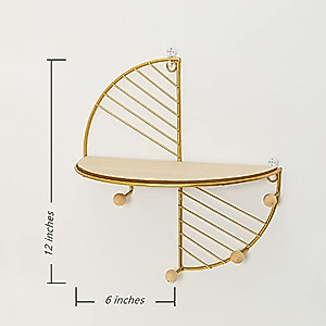 JOSON Bedroom Half Round Wall Mounted Floating Shelf for Bedroom, Living Room, Office Metal Geometric Hanging Shelf（Gold）