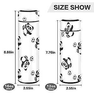 CaTaKu Panda Soccer White Water Bottle Insulated 16 oz Stainless Steel Flask Thermos Bottle for Coffee Water Drink Reusable Wide Mouth Vacuum Travel Mug