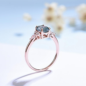 ITI KUOLOLIT Natural Moss Agate Ring Sterling SilverWedding Engagement Ring Green Agate Promise Wedding Rings for Women 6*8 Oval (Moss agate White, 8)