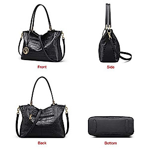 FOXLOVER Cow Leather Tote Bags for Women Large Capacity Top-Handle Handbag  Crocodile Pattern Women’s Shoulder Bag Purse Ladies Casual Crossbody Bag Hobo Bags