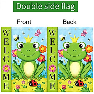 Louise Maelys Welcome Spring Summer Frog Garden Flags, Burlap Small Hello Summer Garden Yard House Flag Banner for Outside 12x18 Double Sided Vertical Seasonal Outdoor Decoration (ONLY FLAG)