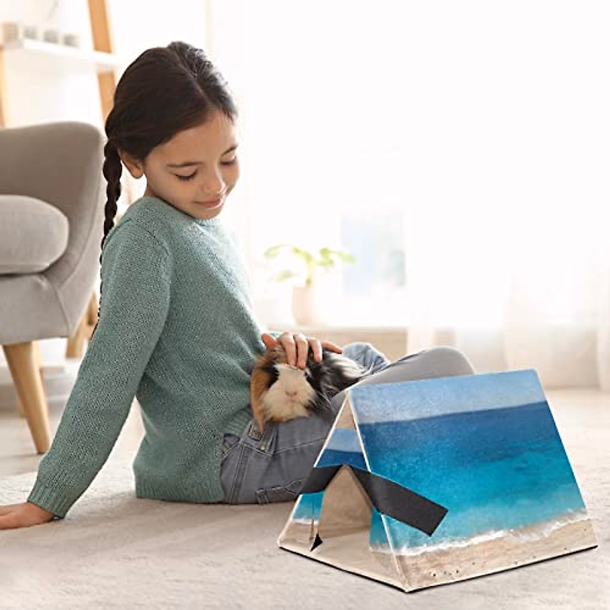 RATGDN Small Pet Hideout Beach Ocean Sand Sea Water Hamster House Guinea Pig Playhouse for Dwarf Rabbits Hedgehogs Chinchillas