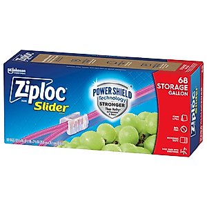 Ziploc Gallon Food Storage Slider Bags, Power Shield Technology for More Durability, 68 Count