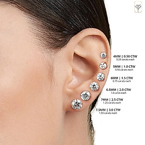 MAX + STONE 14k White Gold Earrings for Women & Men with Genuine Round Crystal | Cubic Zirconia Earrings Studs with Gold Earring Backs | 3 Carats total |