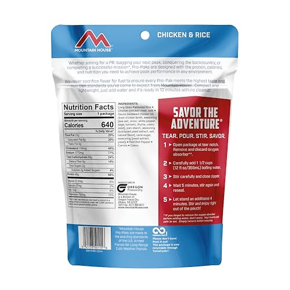 Mountain House Chicken & Rice Pro-Pak | Freeze Dried Backpacking & Camping Food | 1 Serving | Gluten-Free