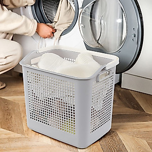 Esdiplot 4-Pack 35 L Plastic Laundry Basket, Laundry Hamper with Handle, Portable Plastic Hamper for Clothes Toys in the Dorm and Family, Gray