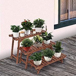 Ufine Freestanding 3 Tier Ladder Shelf Wood Plant Stand Indoor Outdoor Plant Display Rack Flower Pot Holder Planter Organizer