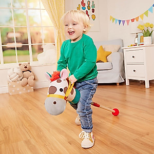 Battat – Classic Hobby Horse – Plush Stick Horse – Wooden Pole & Sensory Textures – Realistic Sounds – 2 Years + – Pony Pal