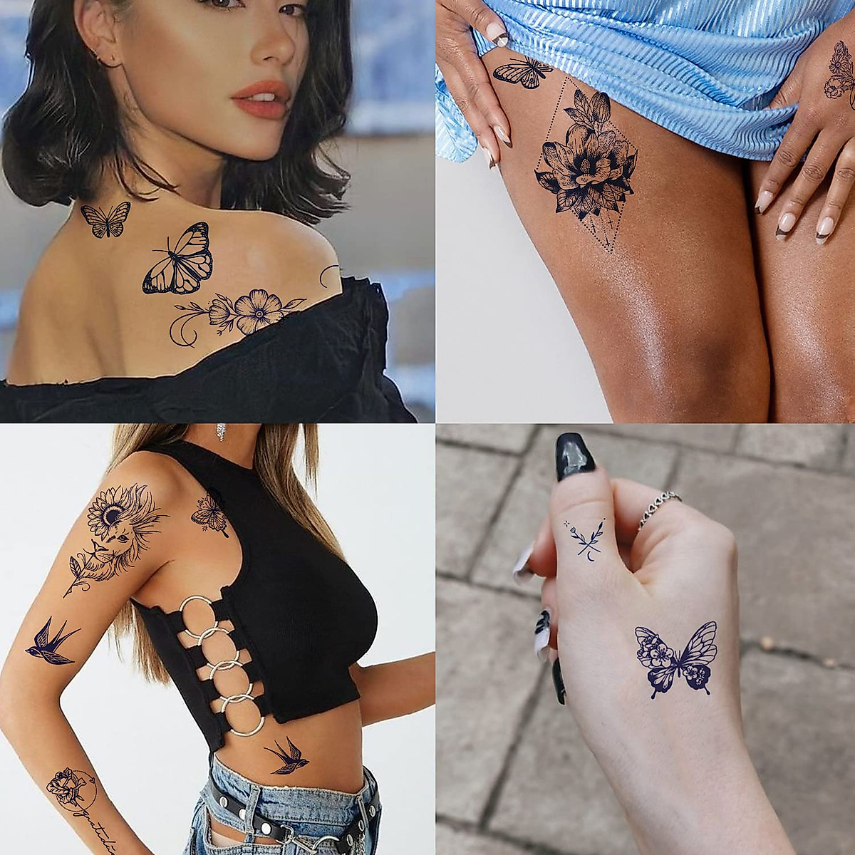 Tazimi Semi Permanent Temporary Tattoos for Women Girls - Large Long Lasting Temporary Butterfly Flower Lion Swallow Tattoos,Lasts 1-2 Weeks Waterproof Realistic Fake Tattoos