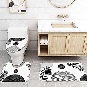 ZYLLGLOW Mid Century Modern Shower Curtain Brown Mid Boho Shower Curtain Set with Rugs, Abstract Black Bathroom Decor Accessories Bathroom Set with Shower Curtain and Rugs Curtain Set