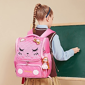 AO ALI VICTORY Girls Backpacks, Waterproof Cute Backpack for Kids Toddler Girl Preschool Bookbags Elementary School Bags (Large, A-Pink)