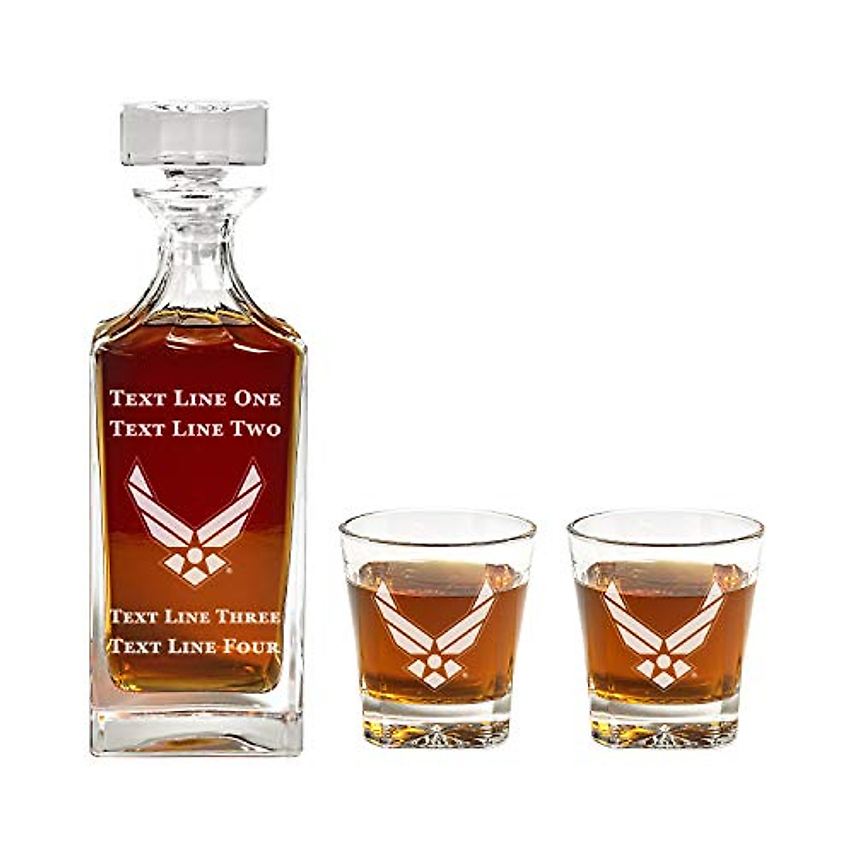 Air Force Decanter Set - 900ml Engraved Decanter w/Air Force Hap Arnold Wings - Retirement Gift, Gift for Promotion, Unique Gift - Military Present - USAF Gifts for Men and Women