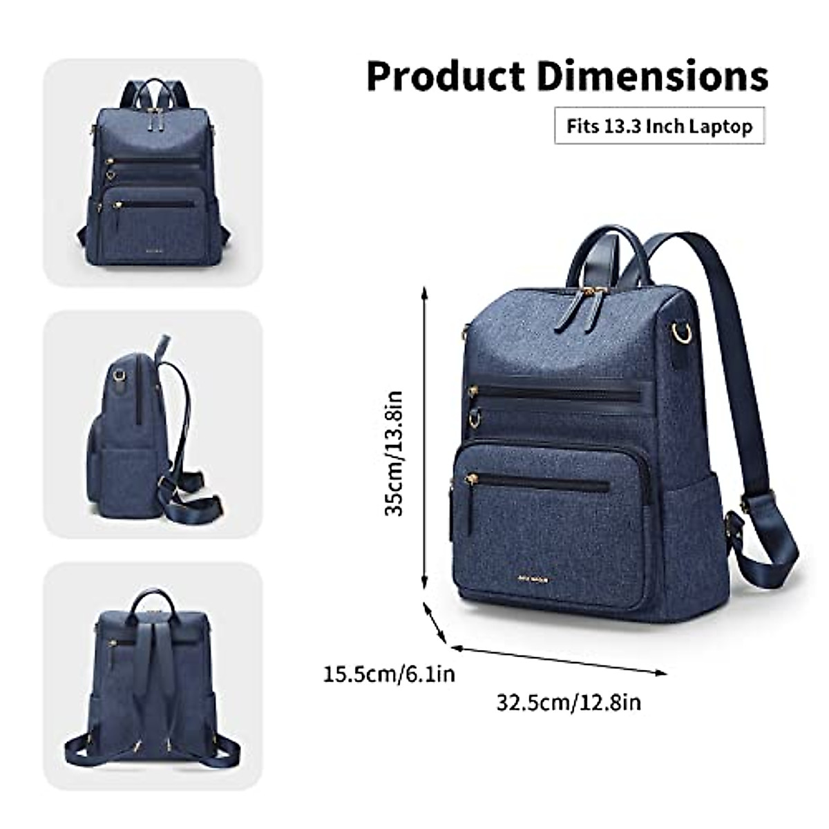 GOLF SUPAGS Stylish Women's Laptop Backpack in Mini Denim Blue with Oxford Fabric Travel Casual and Daily Use Backpack Purse Fits 13.3 Inch Notebook