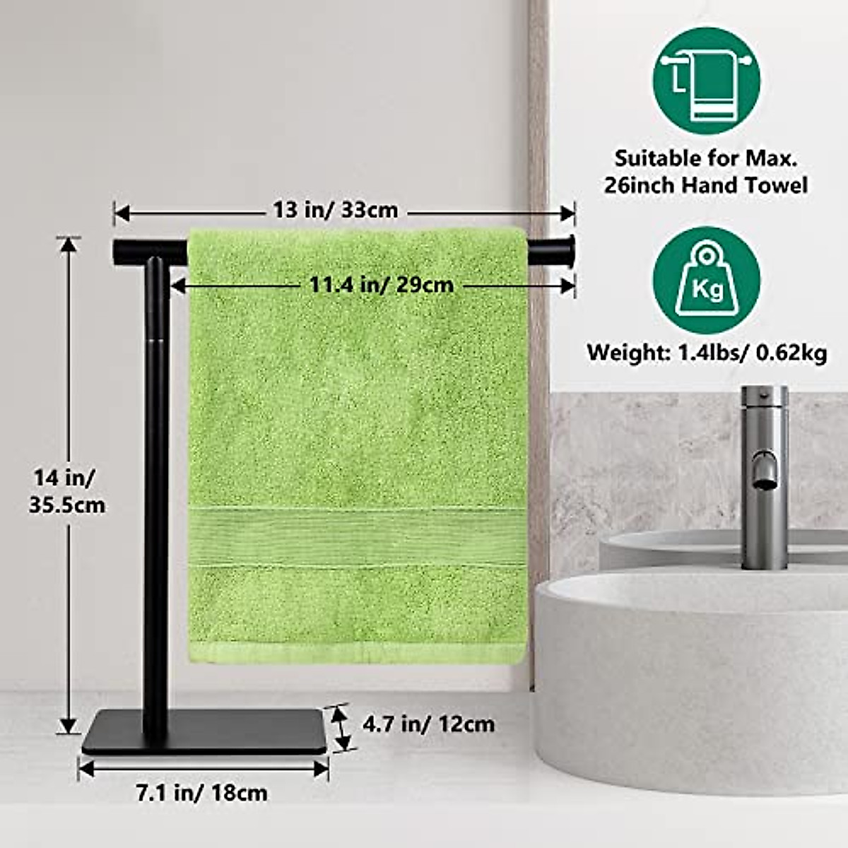Hand Towel Holder Stand, DECLUTTR Stainless Steel Towel Rack for Bathroom Countertop, Black Free Standing Hand Towel Rack