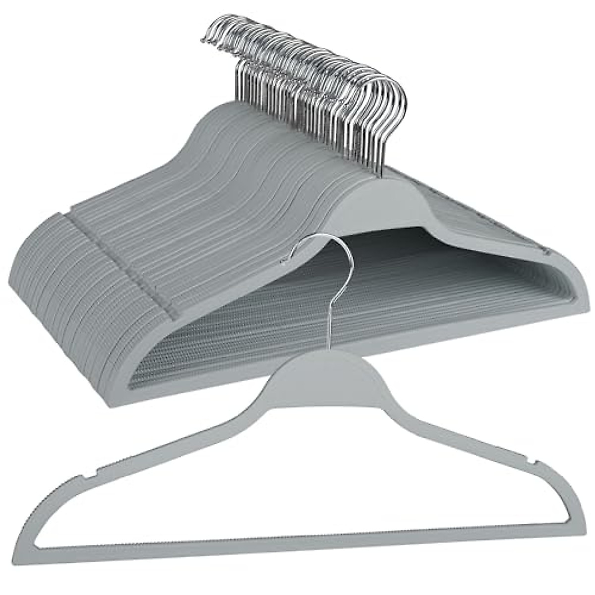 Heavy Duty Plastic Hangers, 50 Pack Rubber Coating Non Slip Coat Hangers with Shoulder Grooves, Suit Hangers with 360° Swivel Hook, Space Saving Organizer for Bedroom Closet, Gray