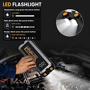 HOMPOW Jump Starter, 6000A Peak Portable 12V Car Battery Charger for All Gas and Up to 12L Diesel Engine, 28000mAh Jump Box with LED Light, USB, and LCD Screen