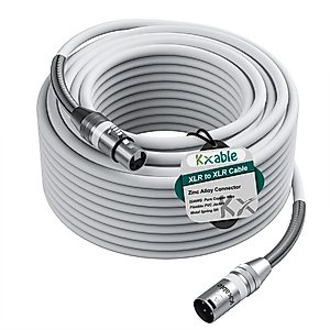 XLR to XLR Cable 100 Feet, Premium XLR Microphone Cable, Heavy Duty 22AWG OFC XLR Male to Female Cord, 3-Pin Shielded Mic Speaker Cable, Zinc Alloy Connectors, Metal Spring SR, White