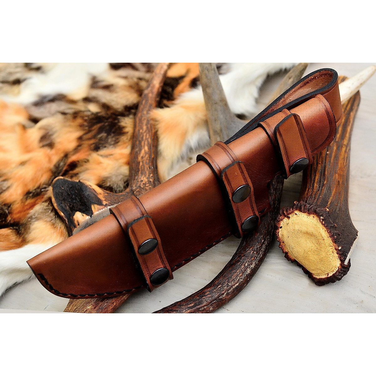 ALZAFASH Handmade Leather Knife Sheath, EDC Knife Holster, Belt Loop Knife Holder, Horizontal Knife Sheath for Belt, Knife Case for Hunting,Fixed Blade,Tracker Knives