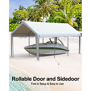 DEXSO 13'x20' Heavy Duty Carport Canopy, Portable Garage with Reinforced Frame, for Full-Size Pickup, Bass Boat, and Equipment, White