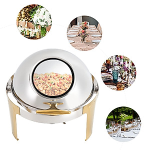 Roll Top Chafing Dish Buffet Set,Round Chafing Dish Buffet Set, Stainless Steel Buffet Warmer Chafers and Buffet Warmers Sets with Lid for Entertaining & Catering (6 L/6.3qt Gold)