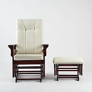 Wlvos Anti-Pinching Glider Chair for Nursery, Wood Glider Rocker with Ottoman Set, Nursery Rocking Chair for Living Rooms, Bedrooms Nursing (Cherry)