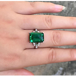 WDIYIEETN Elegant Huge Natural Solitaire Emerald Cocktail Ring 925 Sterling Silver Shiny Princess Cut Square Emerald CZ Crystal Diamond Wedding Ring for Women (8)