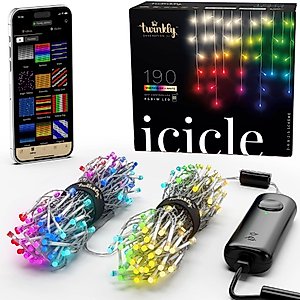 Twinkly Smart Decoration 16 x 2 Foot 190 Multicolor and White LED App Controlled Indoor and Outdoor Holiday Icicle Hanging Lights, (2 Pack)
