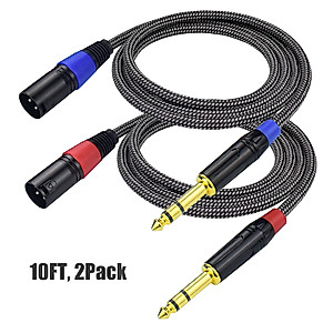 Ihurllu Balanced 1/4" TRS to XLR Male Patch Cable, 10Feet Quarter Inch 6.35mm to 3pin XLR Male Microphone Cable, Heavy Duty Nylon Braided, Gold Plated Plug, for Mixer, Speaker, Studio Monitor -2Pack