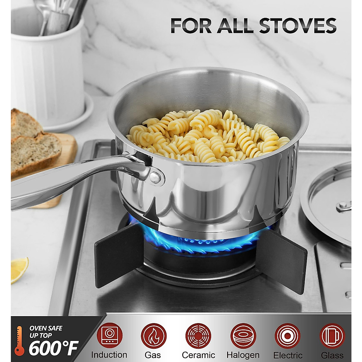 MICHELANGELO Stainless Steel Saucepan Set with Stainless Lids, Tri-Ply Bottom Sauce Pan with Lid, Sauce Pot Set 1QT & 2QT &3QT, Nonstick Saucepan, Dishwasher Safe