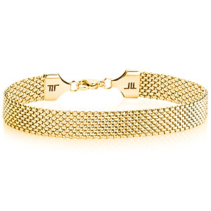 LONDON FOG 8 Inch Tailored Silver Plated Mesh Link Bracelet For Men and Women (LF10018) (Gold, 8 Inch Mesh)