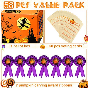 Sasylvia 58 Pcs Halloween Pumpkin Carving Contest Awards Kit Including Halloween Ballot Box 50 Voting Cards 7 Pumpkin Carving Prize Award Ribbons for Pumpkin Carving Game Party Decoration
