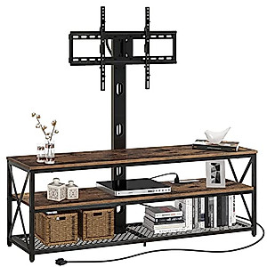 Seventable TV Stand with Mount and Power Outlet 51", Swivel TV Stand Mount for 32/45/55/60/65/70 inch TVs, Height Adjustable TV Entertainment Center with Cable Management, Rustic Brown