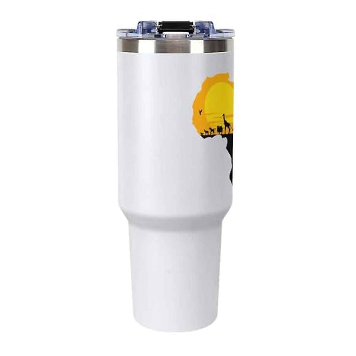 African Map with Wild Animals 40oz Water Bottle Double Wall Insulated Tumbler with Handle Leakproof Travel Mug White-style