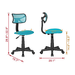 JJS Kids Mesh Rolling Desk Chair, Small Swivel Office Computer Chair for Teens, Low-Back Adjustable Upholstered Student Task Chair, Blue